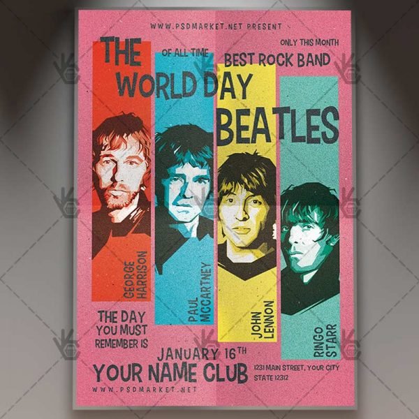 The Beatles Day - Club Flyer PSD Template | PSDmarket