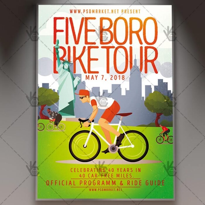 Five Boro Bike Tour Flyer - Sport PSD Template | PSDmarket
