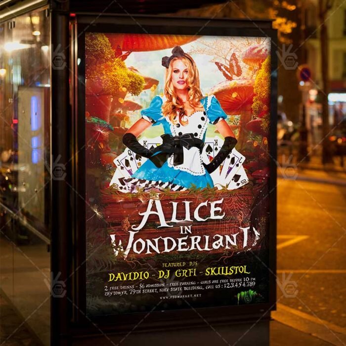 Alice in Wonderland Party Flyer - PSD Template | PSDmarket