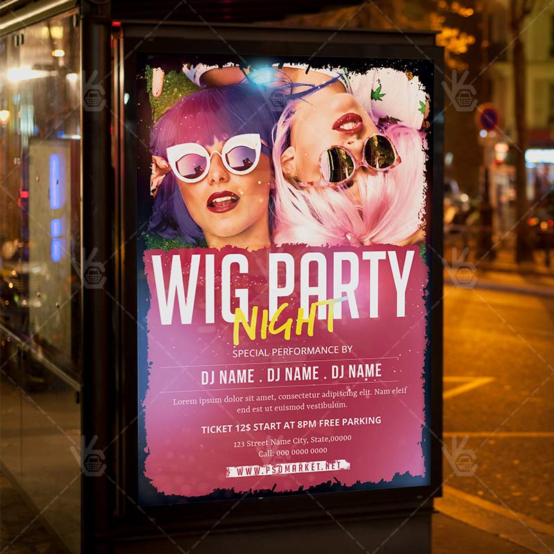 Wig Party Night Flyer PSD Template PSDmarket