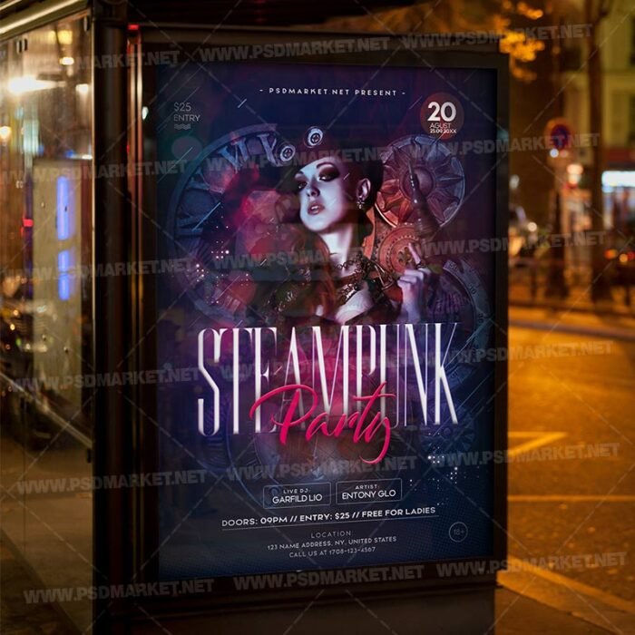 Download Steampunk Party Flyer - PSD Template | PSDmarket
