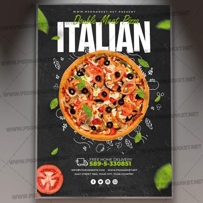 Hot Pizza Card Printable Template Flyer PSD | PSDmarket