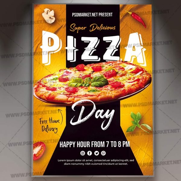 Pizza Time Card Printable Template Flyer PSD | PSDmarket