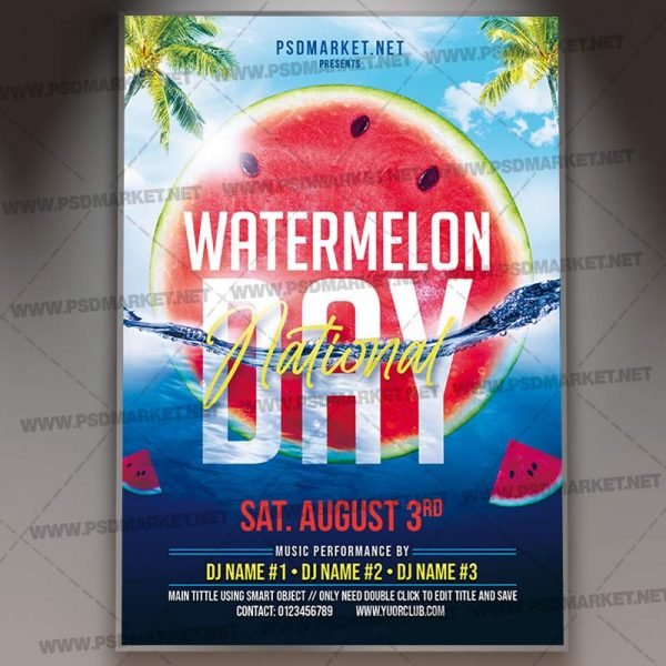 Download National Watermelon Day Template - Flyer PSD | PSDmarket