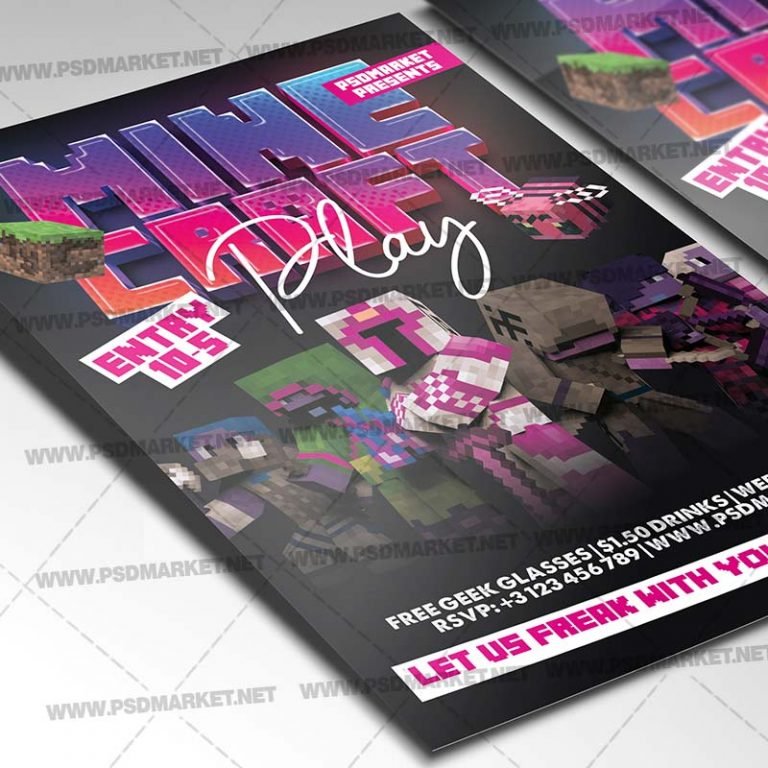 Download Minecraft Party PSD Template Flyer | PSDmarket