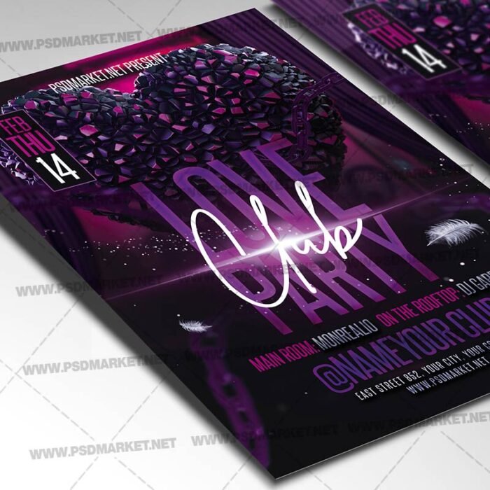 Love Club Party Card Printable Template - PSDmarket