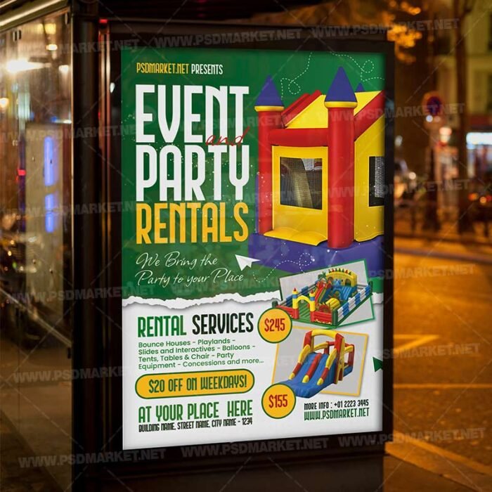 Party Rentals Card Printable Template Flyer PSD | PSDmarket