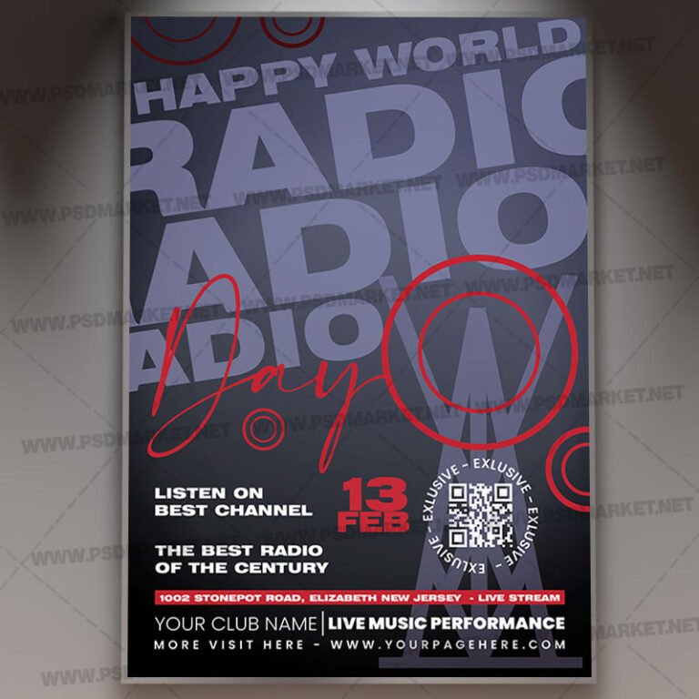 Happy World Radio Day Card Printable Template - PSDmarket