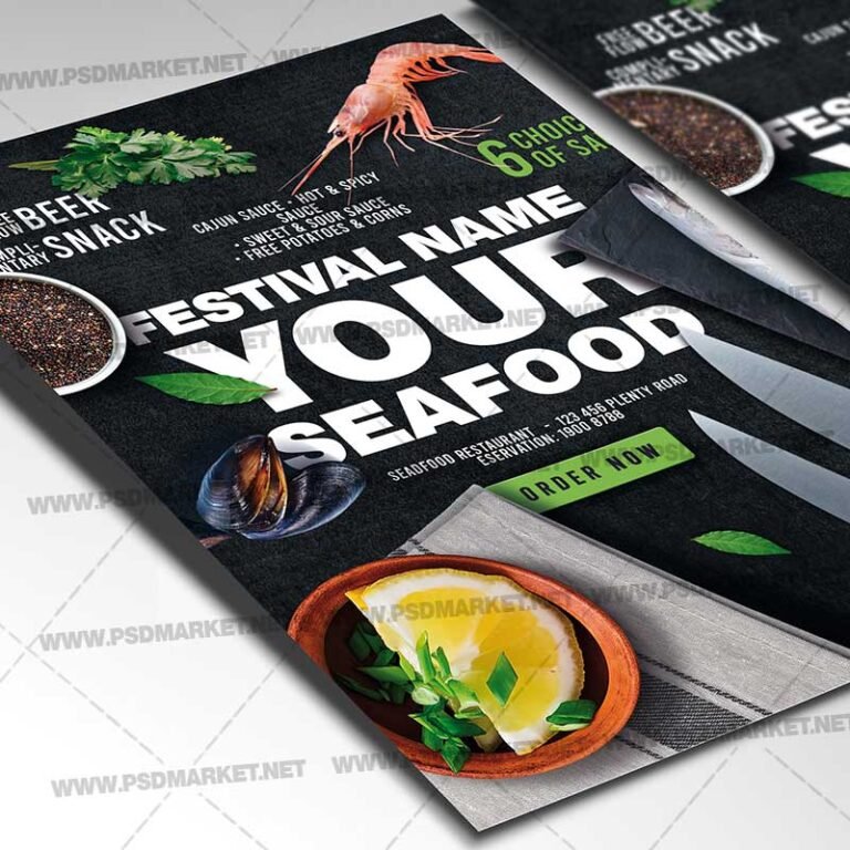Seafood Restaurant Card Printable Template - PSDmarket
