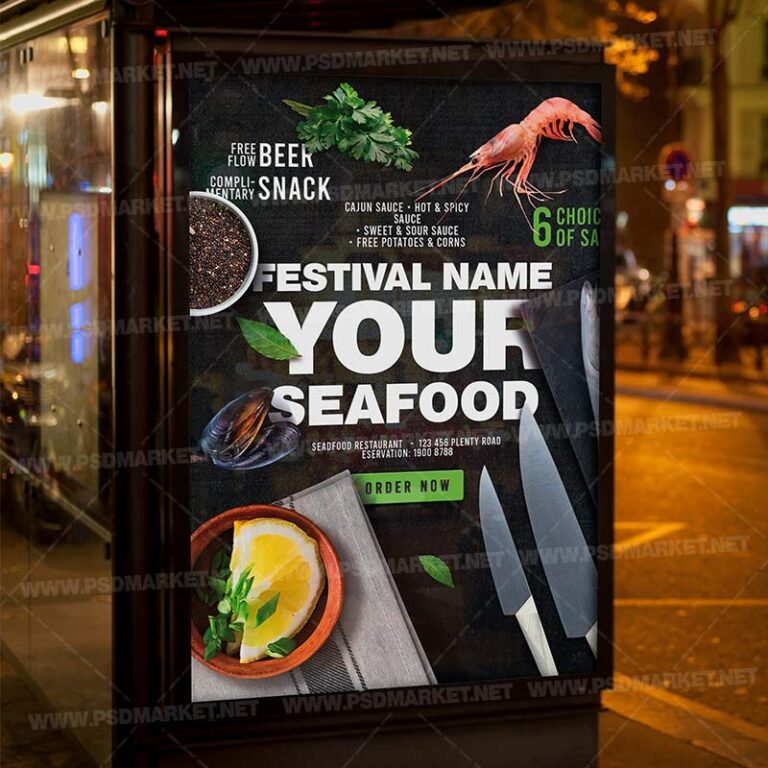 Seafood Restaurant Card Printable Template - PSDmarket