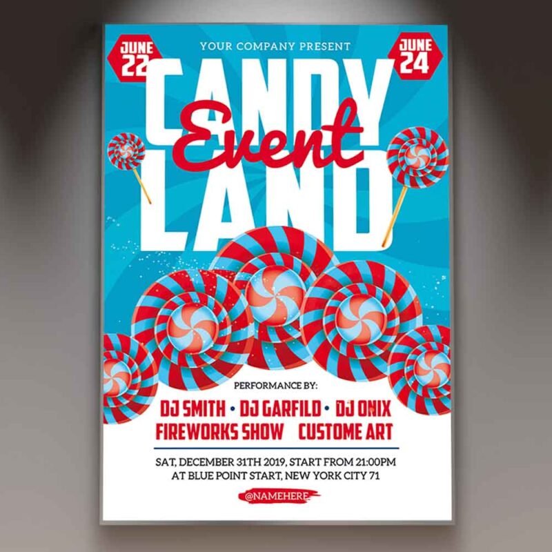 Candy Land Event Card Printable Template Flyer | PSDmarket