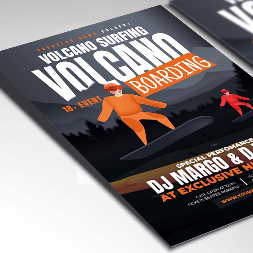 Volcano Surfing Card Printable PSD Template | PSDmarket