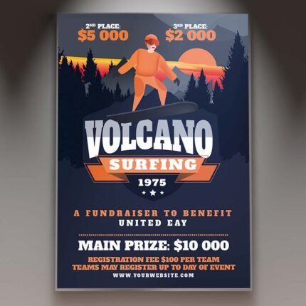 Volcano Surfing Card Printable PSD Template | PSDmarket