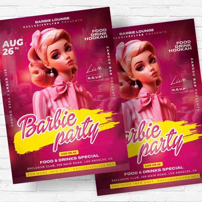 Download Barbie Night - Flyer PSD Template | ExclusiveFlye