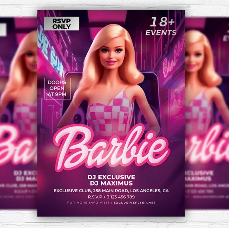 Download Barbie Night - Flyer PSD Template | ExclusiveFlye