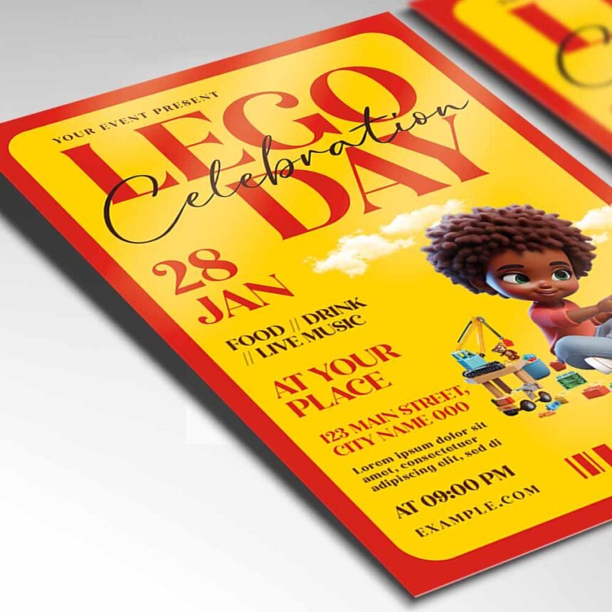 Lego Day Event Card Printable PSD Template | PSDmarket