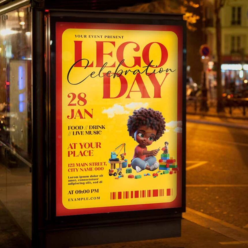Lego Day Event Card Printable PSD Template | PSDmarket