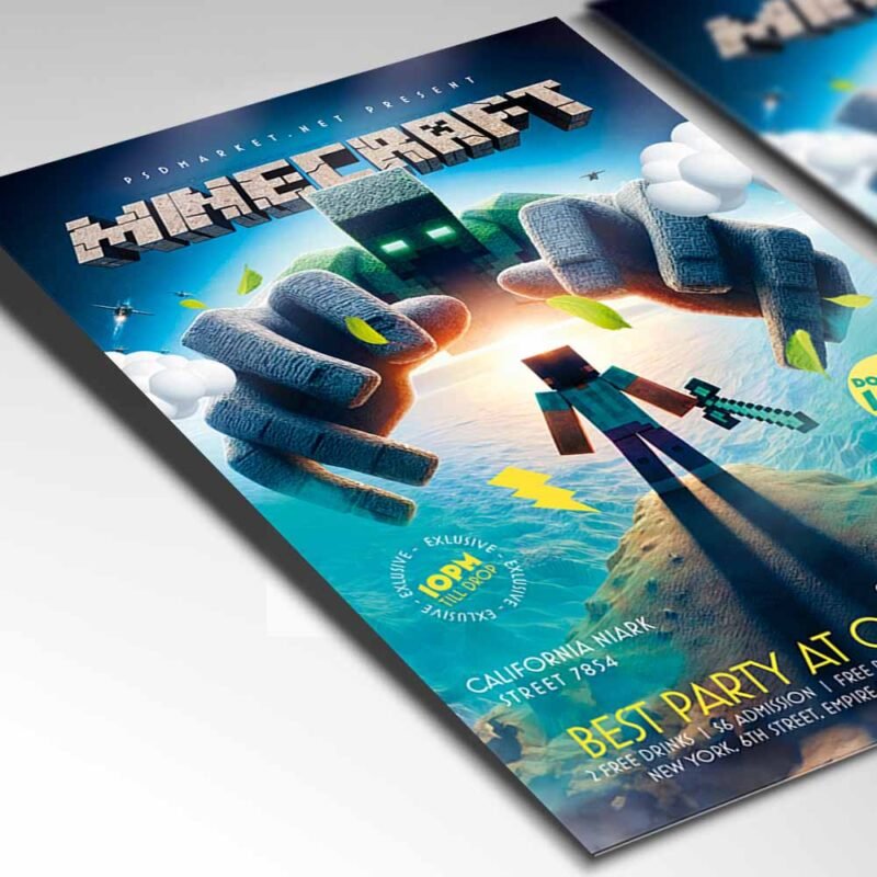 Download Minecraft Party PSD Template Flyer | PSDmarket